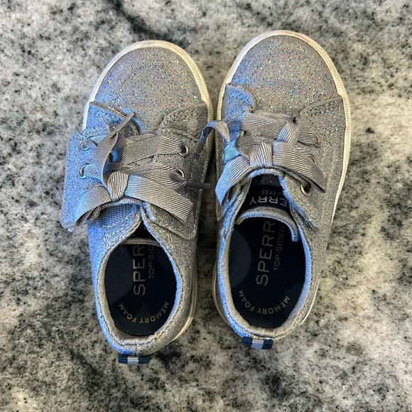 Sperry | Shoes | Silver Sparkle Sperry Velcro Sneakers Toddler 6 | Poshmark